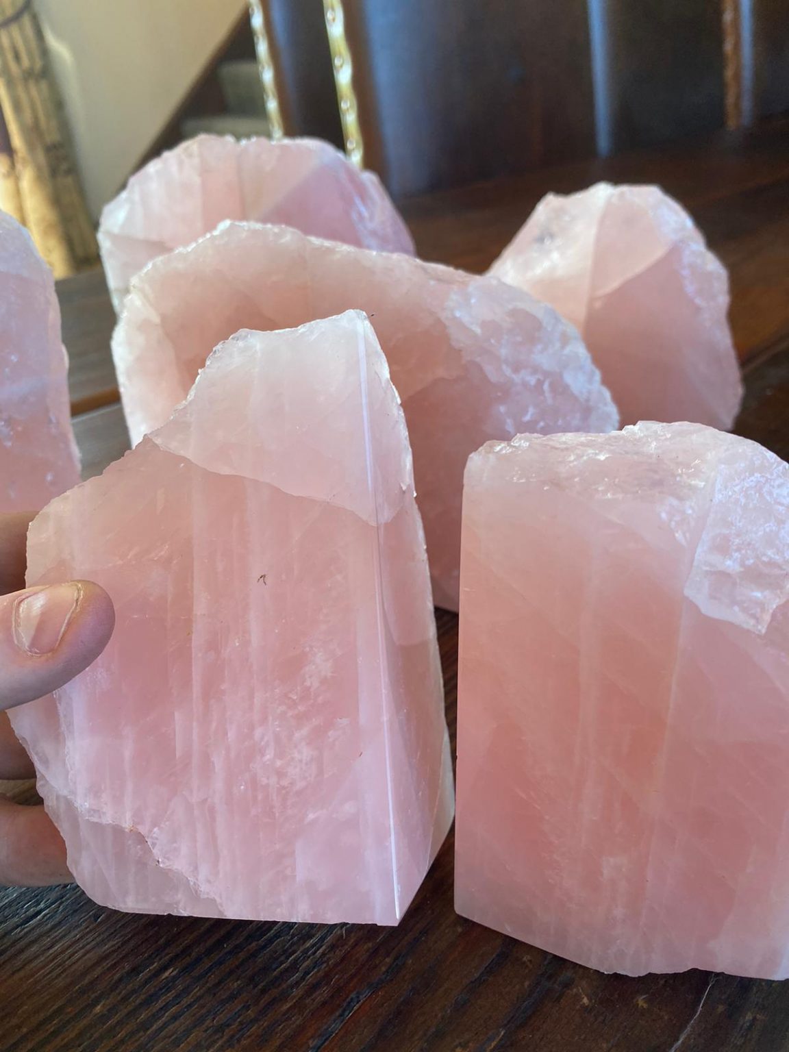 Pair of High Quality Rose Quartz Pink Crystal Gemstone Natural Bookends