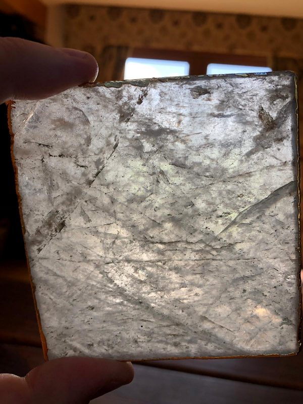 4 Set of Clear Quartz Premium Coasters Square Shape Silver Gilded Edge