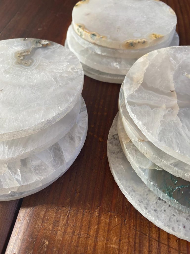 White Agate Premium Coasters Circle Shape Natural Edge (set of 4) Gift