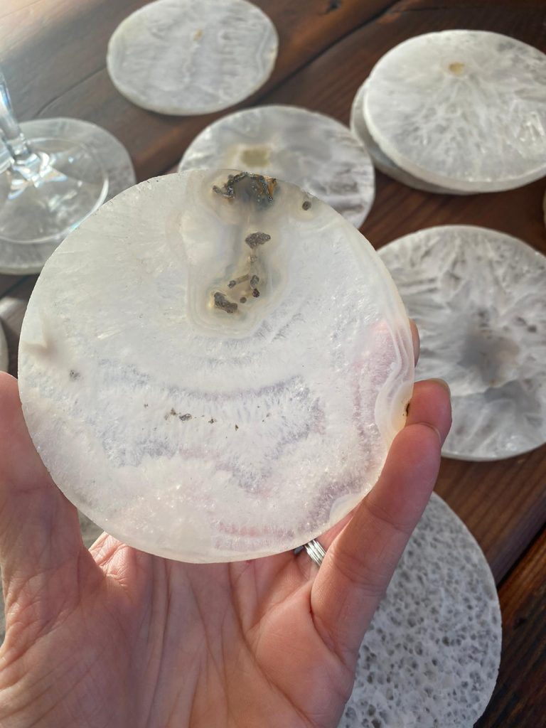 White Agate Premium Coasters Circle Shape Natural Edge (set of 4) Gift